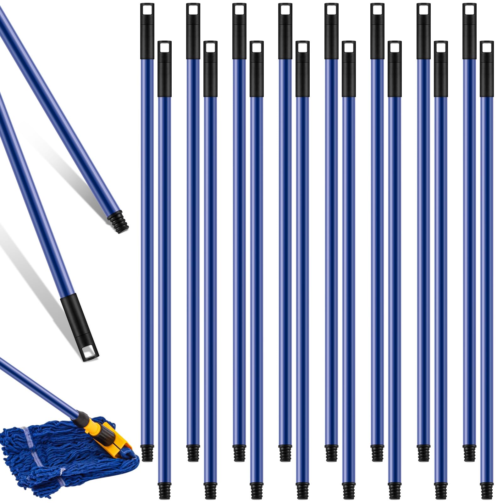 Gisafai 20 Pcs Broom Handle with Threaded Tip Powder Coated Broom Handle Metal Cleaning Pole with Plastic Thread Broom Stick for Floor Brushes Broom Replacement Cleaning Tools Accessories (Black)