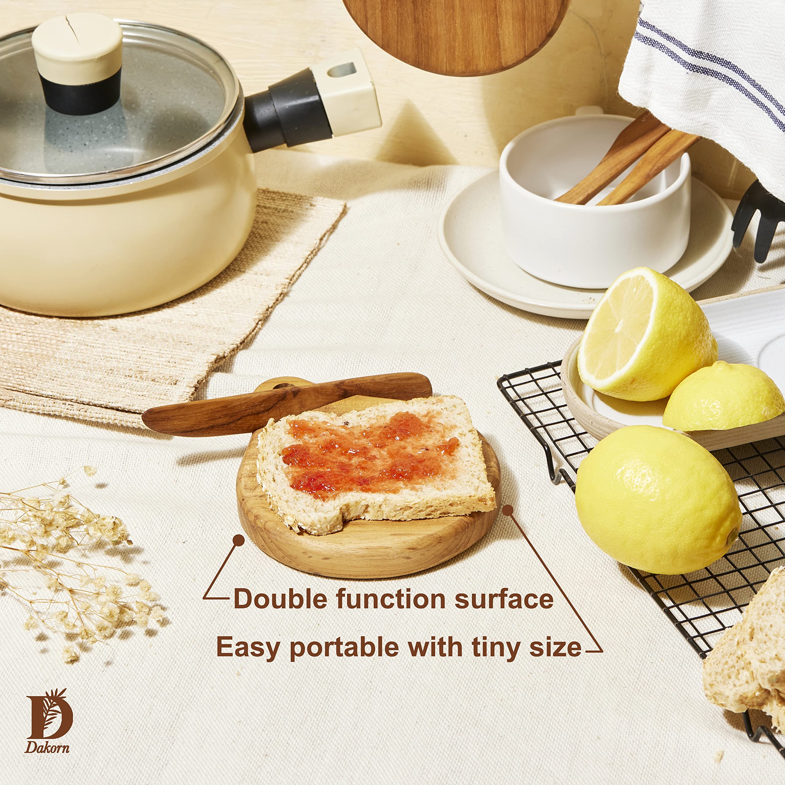 Dakorn Tiny Wooden Chopping Board 5", Mini Cutting board with handle for small fruit on Drink corner, Bar Cabinet & Butter Knife, Butter Spreader, Breakfast Spreadsā¦