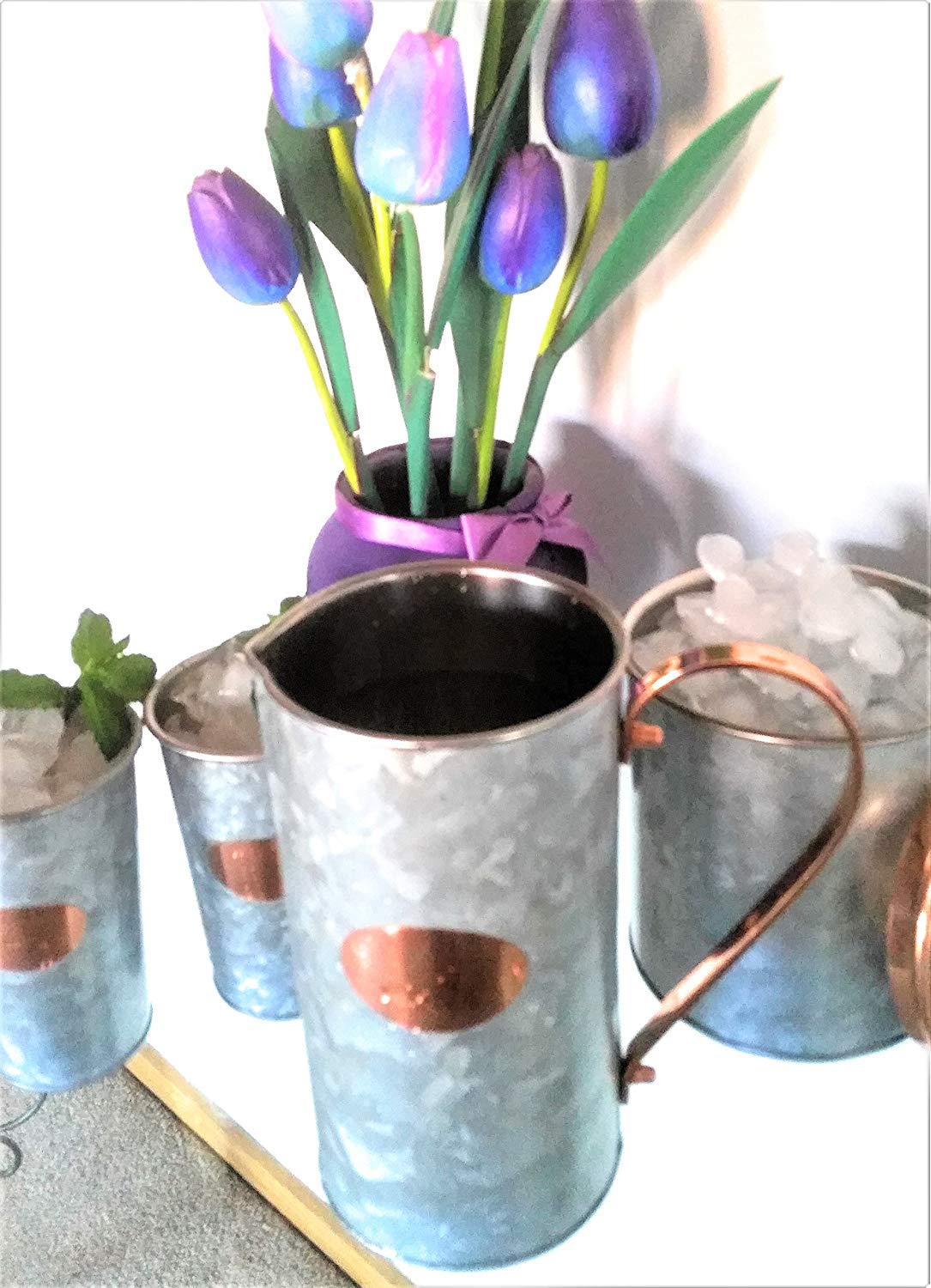 Galrose Galvanized Iron Insulated Ice Bucket β Rose Gold Lid, 2 Liter Stainless Steel Double Wall 5.5" x 6β Rustic Wine Chiller or Champagne Bucket. Unique 6th Iron Anniversary or Birthday Gift