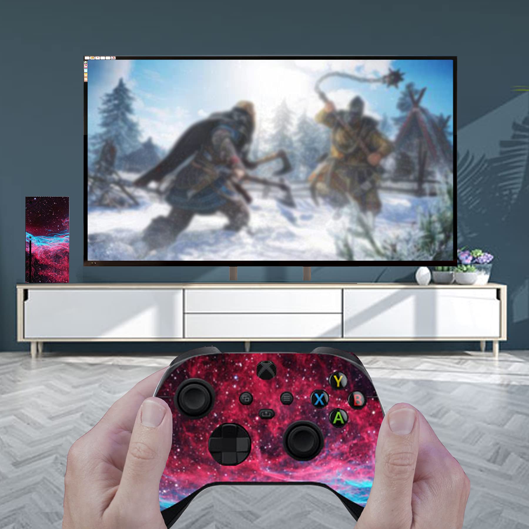 Skin Sticker for Xbox Series X Console and Wireless Controllers,Skin Wrap Vinyl Decal for Microsoft Xbox Series X (Nebula Red)