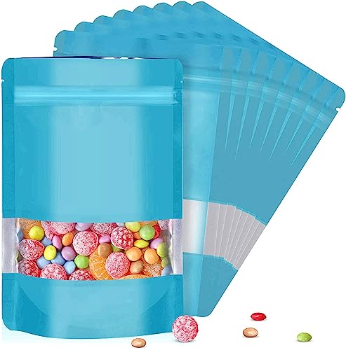 ODDIER 5.5"x7.8" 120pcs Smell Proof Mylar Bags for Food Storage, Stand-up Resealable Mylar Bags Food Storage Bags with Clear Window, Foil Pouch Stand-up Bags for Food Self Sealing Storage(Blue )