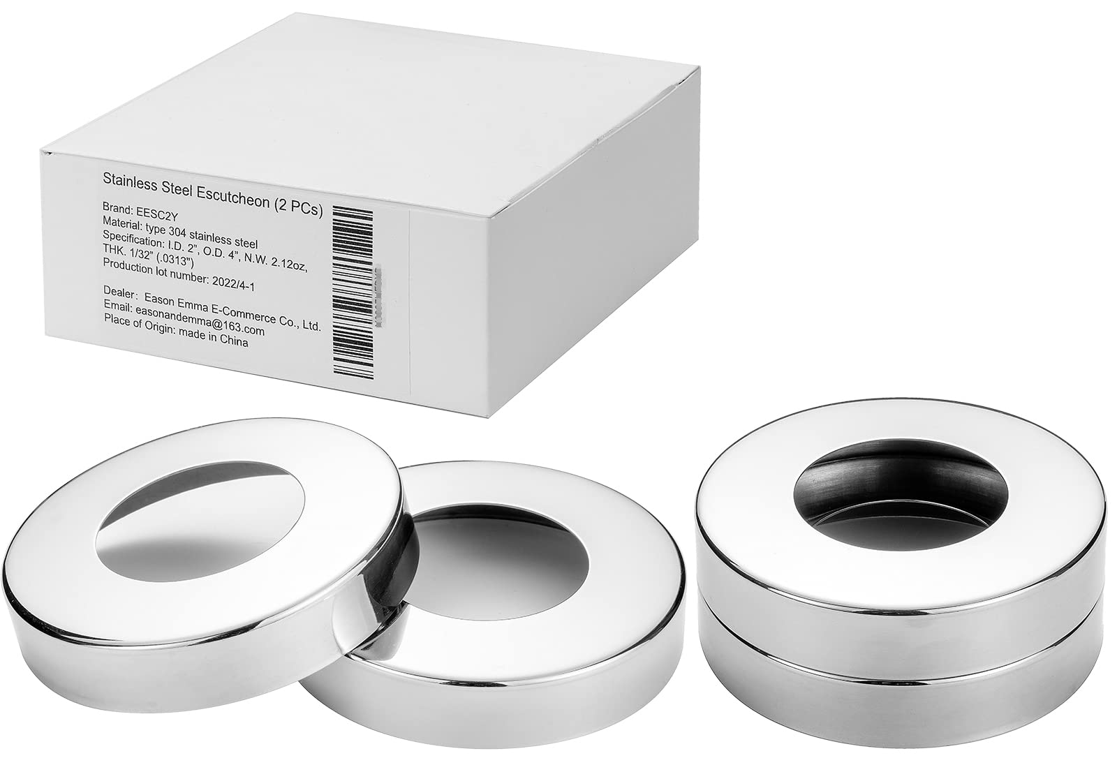 EESC2Y 4-PCs 2" I.D. Pool Ladder Escutcheon Plates, Pool Ladder Rings for 1.9" Inground Pool& Spa Ladder Handrail Tubing- Made of Thickened 304 Stainless Steel