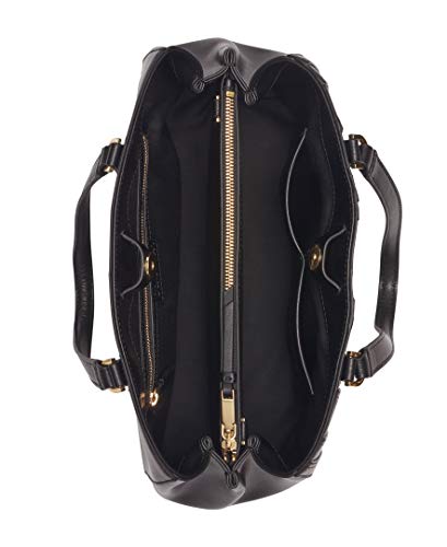 Calvin Klein Lock Linear Stitch Quilted Daytona Leather Statement Satchel, BLACK FRINGE