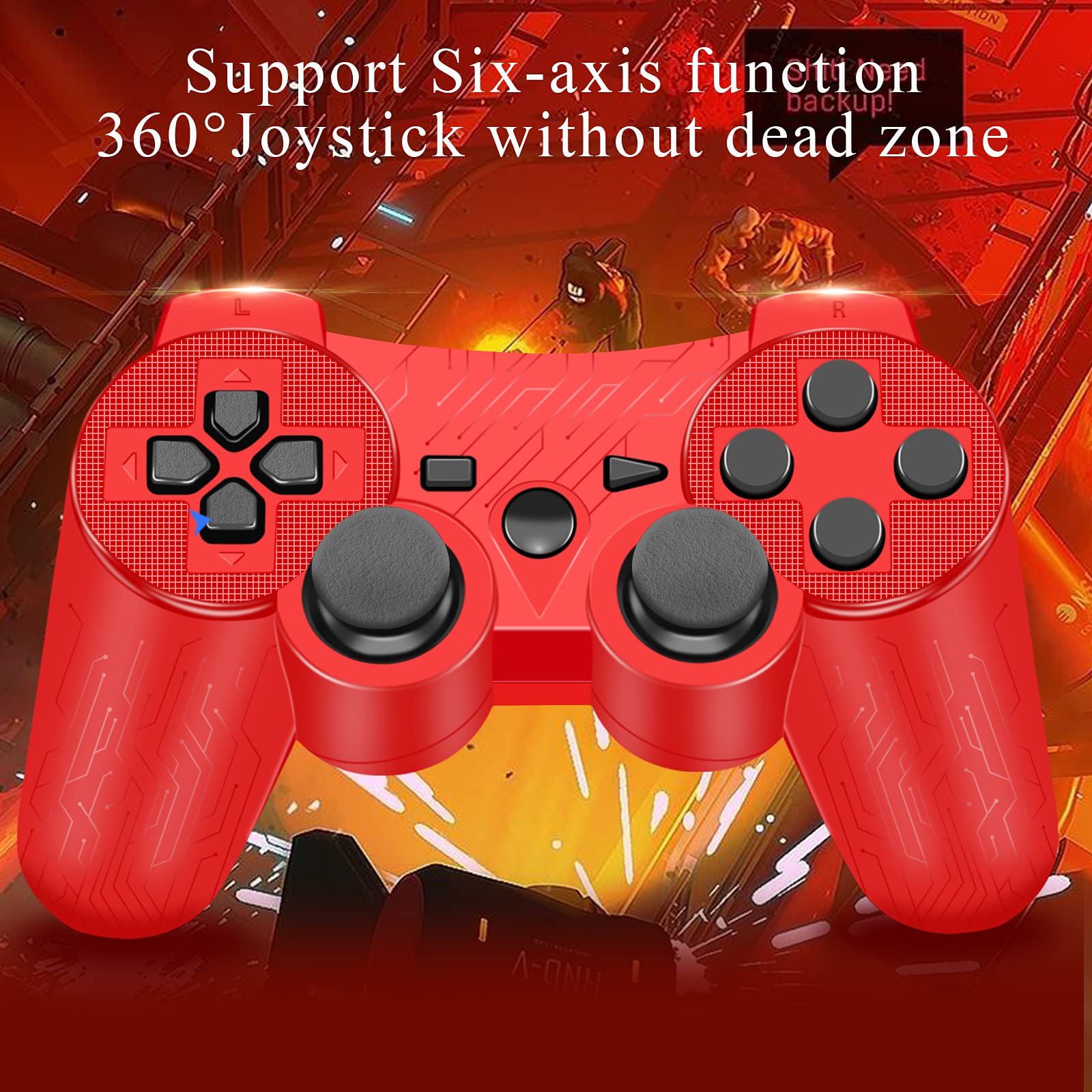 Wireless Controller, 2 Pack Rechargeable Game Controller, Dual Vibration 6-axis Joysticks Gamepad Compatible for 3 Series Console Game, with Charger Cable(BL&RD)