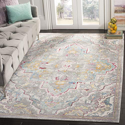 SAFAVIEH Mystique Collection Area Rug - 9' x 12', Grey & Light Blue, Watercolor Distressed Design, Non-Shedding & Easy Care, Ideal for High Traffic Areas in Living Room, Bedroom (MYS921L)