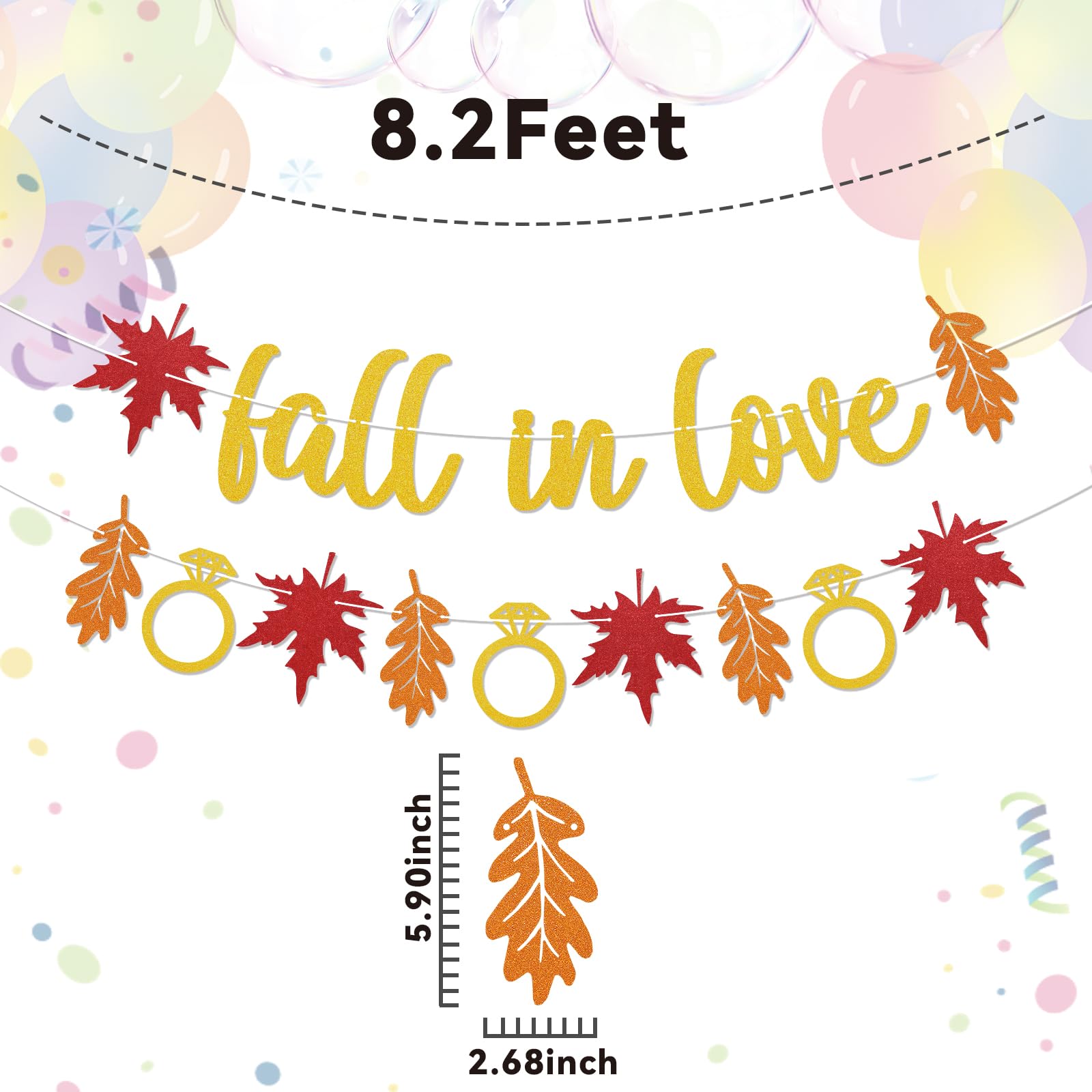 Fall in Love Banner - Fall Bridal Shower Decor, Autumn Maple Leaves Ring Theme Bridal Wedding Party Decorations Gold Glitter