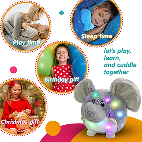 SpecialYou Creative Musical Glow Elephant Chubby Light up Stuffed Elephant Plush Toys Animated Soothe Kids Emotions Christmas Festival Gift for Toddlers,9''