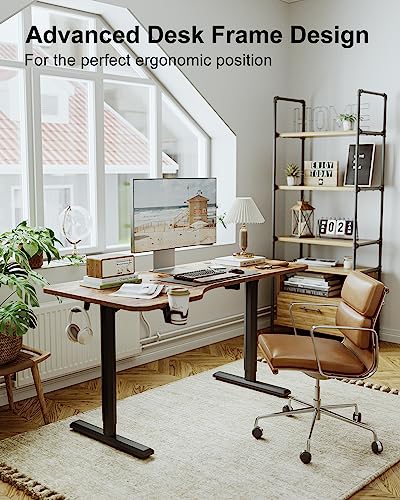 FEZIBO 63"x28" L Shaped Standing Desk, Electric Stand up Height Adjustable Home Office Table, Sit Stand Desk, Rustic Brown Top