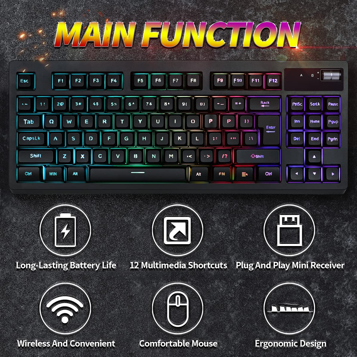 ZJFKSDYX L87 Wireless Gaming Keyboard, Rechargeable 3000mAh 2.4G LED Backlit Wireless Keyboard, Ergonomic Keyboard with Mechanical Feeling Keys for PC PS4 Xbox One Mac, Teclado Gamer (White)