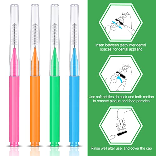 Nuogo 500 Pieces Braces Brush Interdental Cleaner Floss Heads Dental Teeth Cleaning Tools with Soft Bristles Oral Hygiene Flosser Toothpick Cleaners Kit, 4 Colors