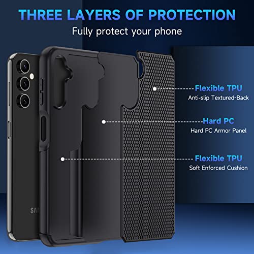 Huness for Samsung Galaxy A14 5G Case with Tempered Glass Screen Protector,Samsung A14 5G Case,Durable Armor & Resilient Shock Absorption Defender & Non Slip Textured Back CaseĀ - Black