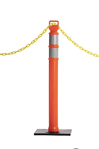 Crowd Control Warehouse Orange 45" Delineator Post, 3" Reflective Collars, 10lb Rubber Base