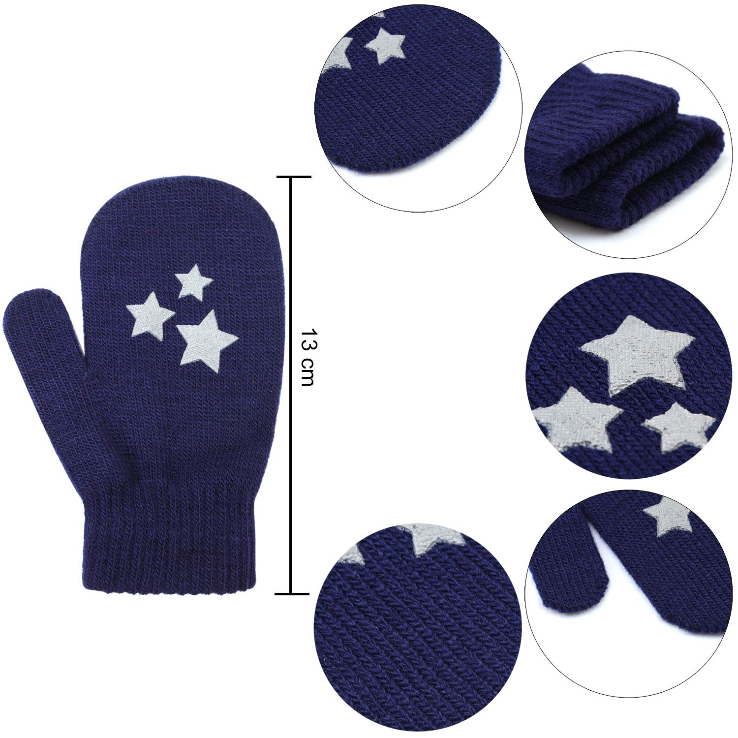Cooraby 6 Pairs Toddler Magic Stretch Mittens Winter Unisex Baby Knitted Gloves Mittens (Mixed Color C, 2-4 Years)
