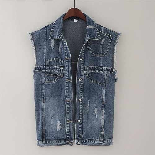 Gerichy Denim Jacket for Women, Oversized Tshirts Shirts for Women, Shirts for Women Trendy, Women's Oversized Denim Jacket Sleeveless Button Down Trendy Ripped Denim Shirt