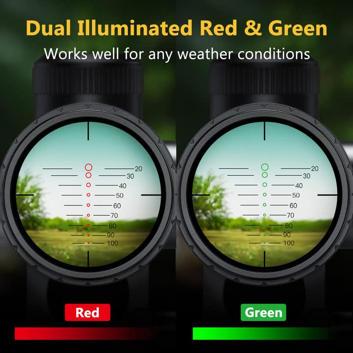 CVLIFE 1.5-5x32 Crossbow Scope, 20-100 Yards Ballistic Reticle, 300-450 FPS Red Green Illuminated Optic Crossbow Scope for Hunting