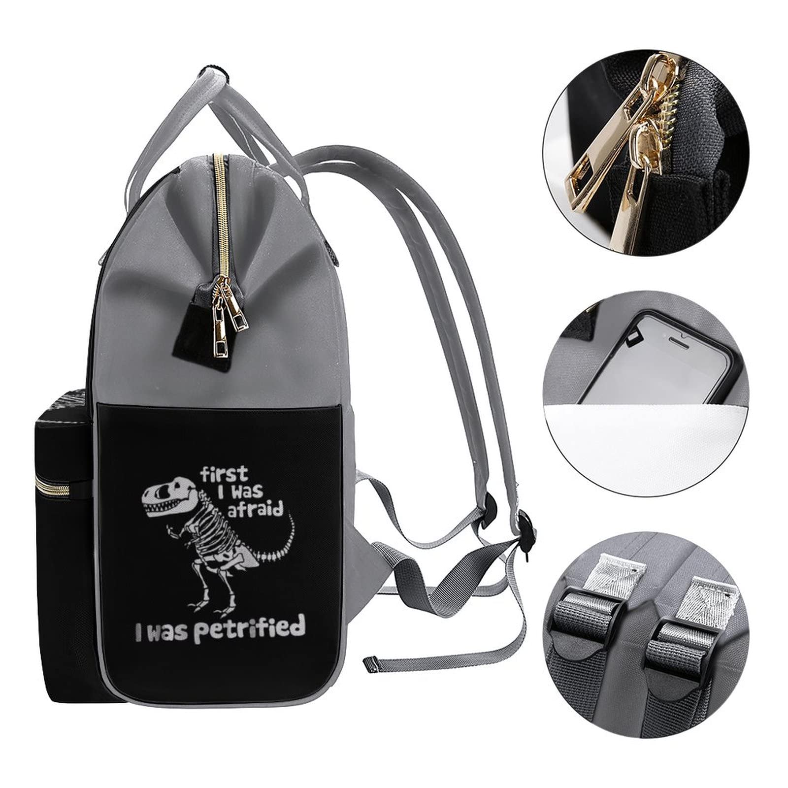 Dinosaur Skeletons Diaper Bag Backpack Large Capacity Mommy Bags Multifunction Nappy Bag Travel Back Pack Gray-Style