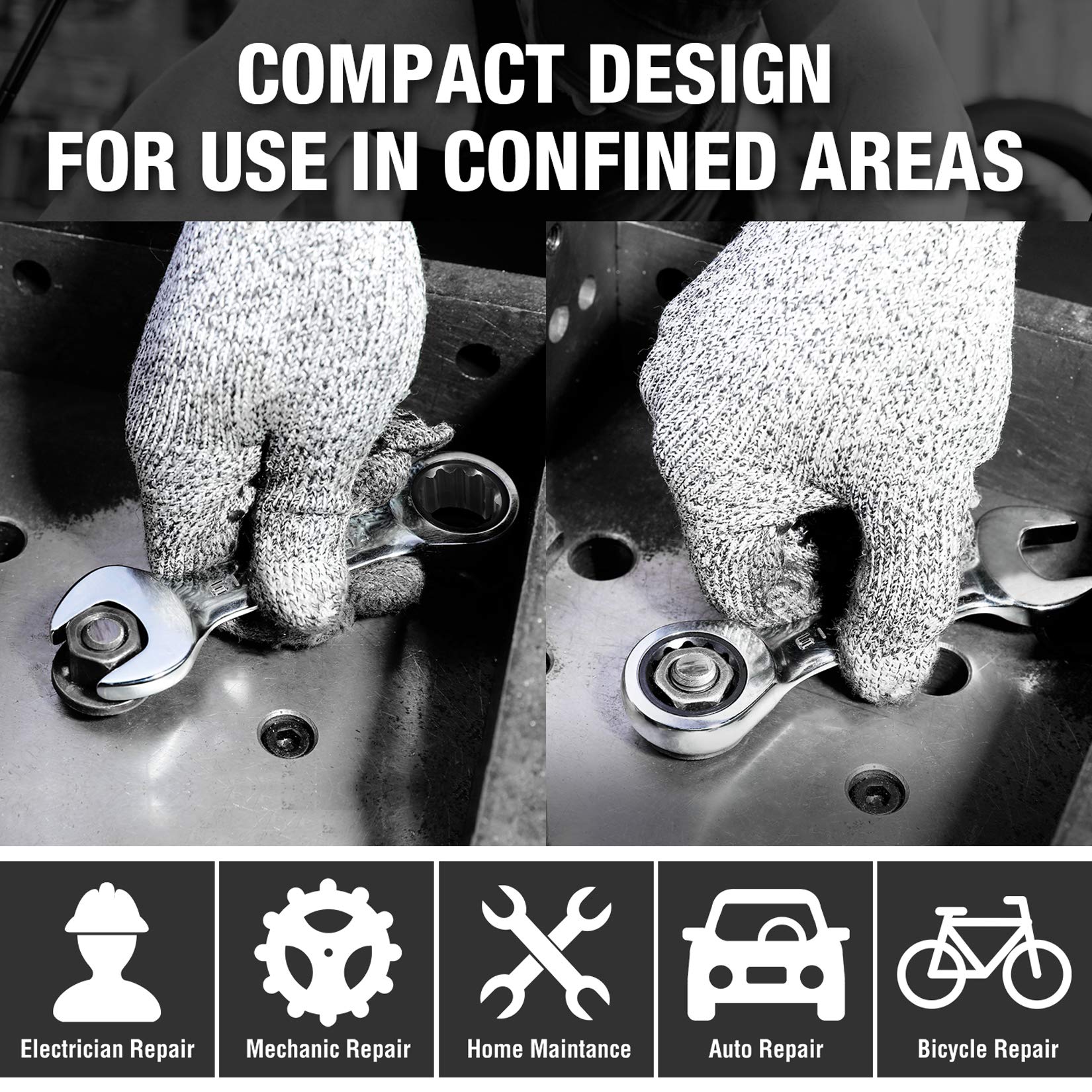 DURATECH 15mm Stubby Ratcheting Combination Wrench, Metric, CR-V Steel