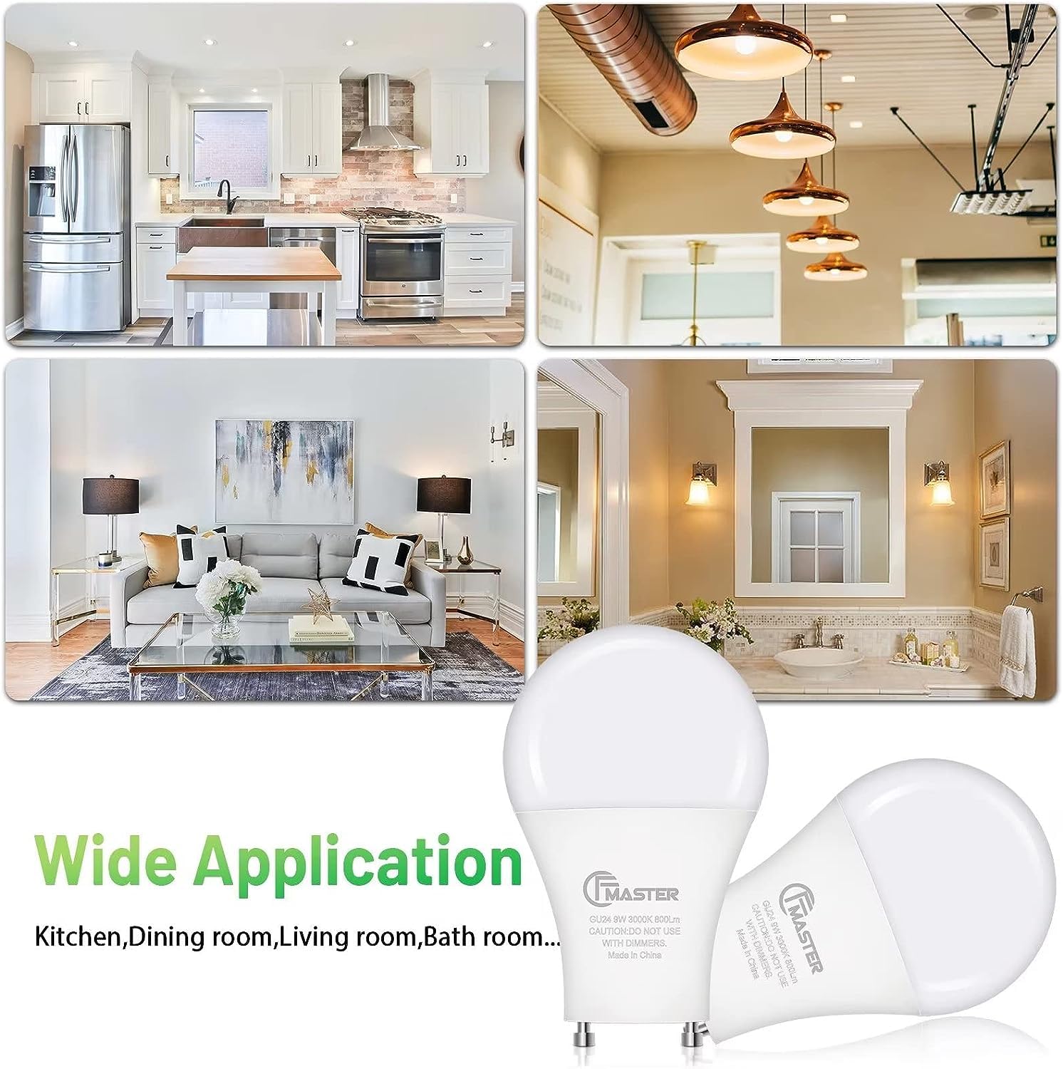 CFMASTER GU24 Led Light Bulb, 9W(100W Equivalent), 5000K Daylight, A19 Shape GU24 Light Bulb, 800 Lumens GU24 Led Bulb, CRI 85, Non-Dimmable ETL Listed(8-Pack)