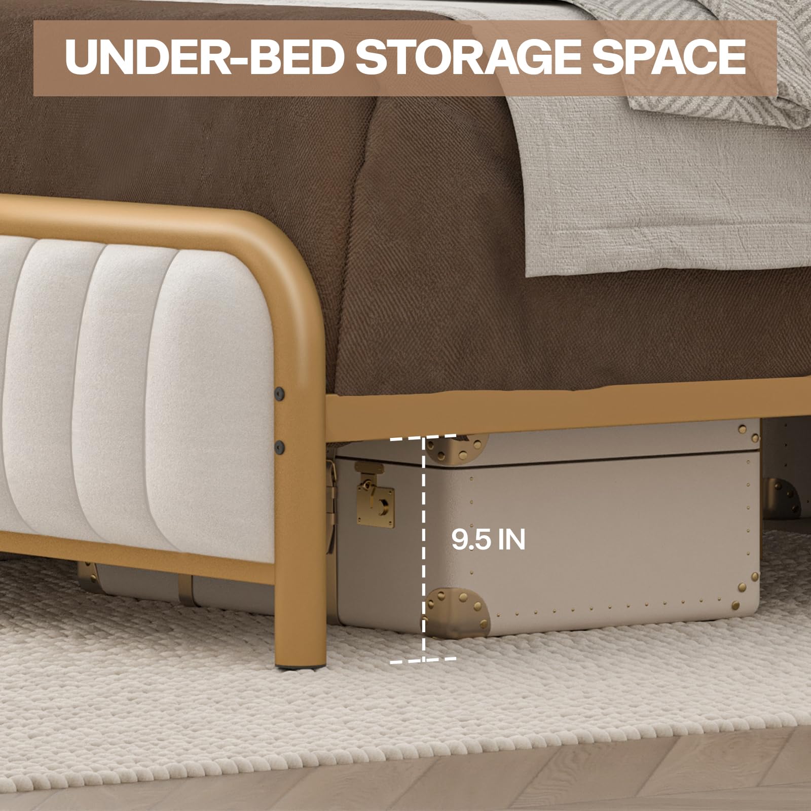 DOGIBIXO Queen Bed Frame with LED Lights, Upholstered Velvet Platform Bed Frame with Tufted Headboard and Footboard, Gold Metal Slats Support, Noise-Free, Easy Assembly, No Box Spring Needed, Beige