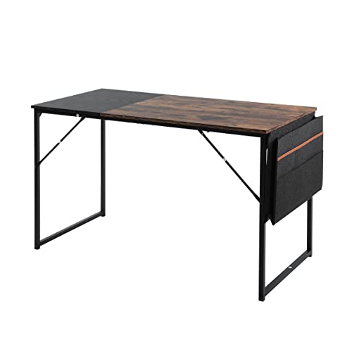 Homy Casa Inc 47 inch Study Storage Bag Space Saving for Home Office, Modern Simple Style PC Metal Frame Computer Desk, Writing Table, Brown, Black