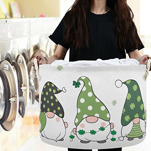 visesunny Gnome with Clover Leaf St Patrick's Day Laundry Baskets Fabric Storage Bin Storage Box Collapsible Storage Basket Toy Clothes Shelves Basket for Bathroom,Bedroom,Nursery,Closet,Office