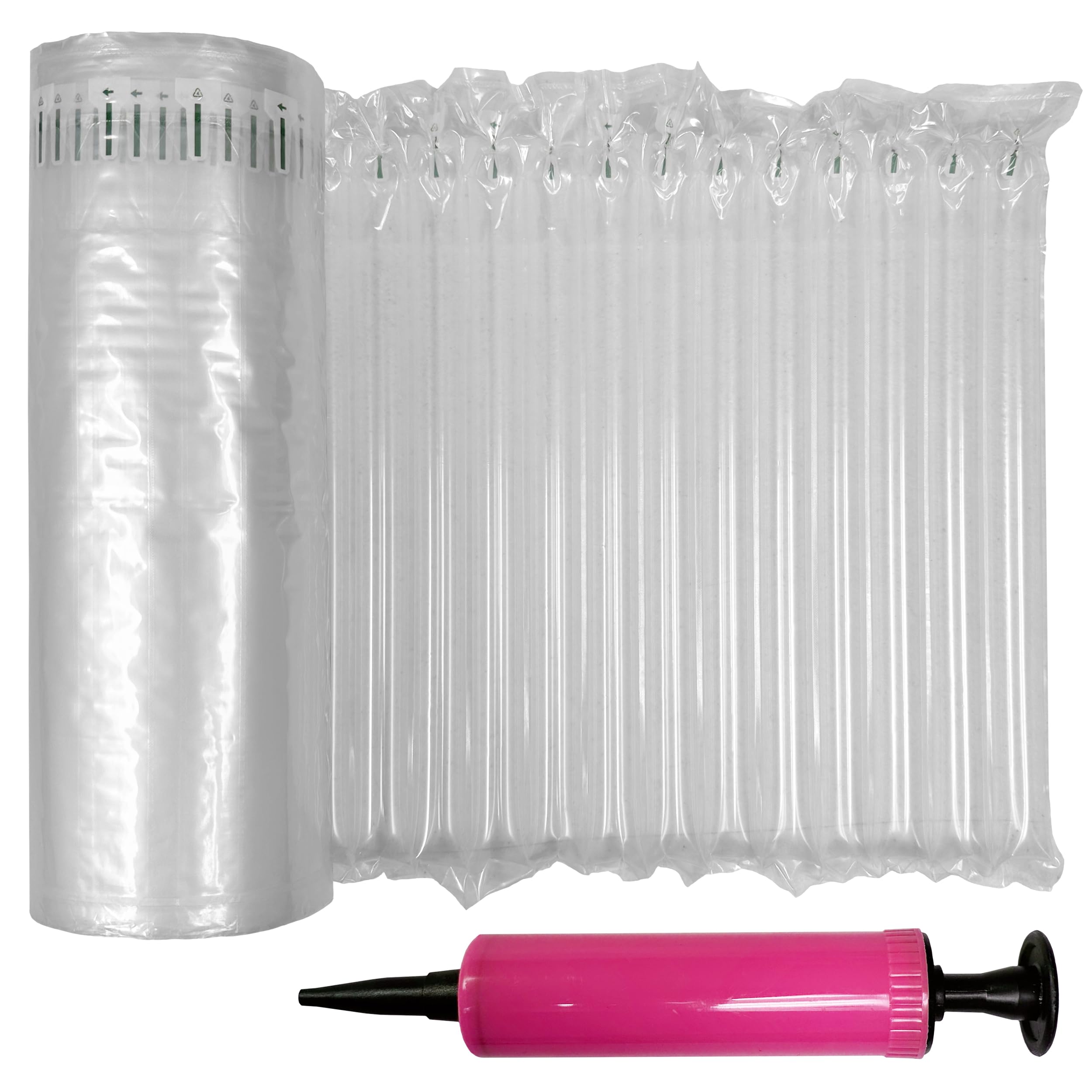 Buena Goods 10 Inch x 144 Feet Inflatable Bubble Cushioning Wrap Roll - Includes Free Pump - Large Heavy Duty Air Pillows for Shipping - Shipping Air Pillows - Moving Supplies - Wine Bottle Protector