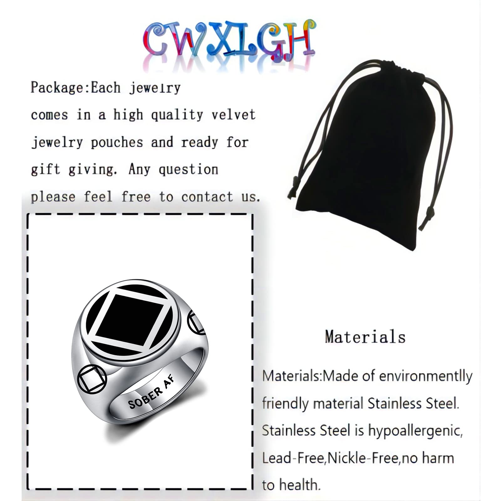 CWXLGH Sobriety Gift AA NA Sober AF Ring Addiction Recovery Gift AA Gift NA Gift Narcotics Anonymous Jewelry for Women Men (NA RS 10)