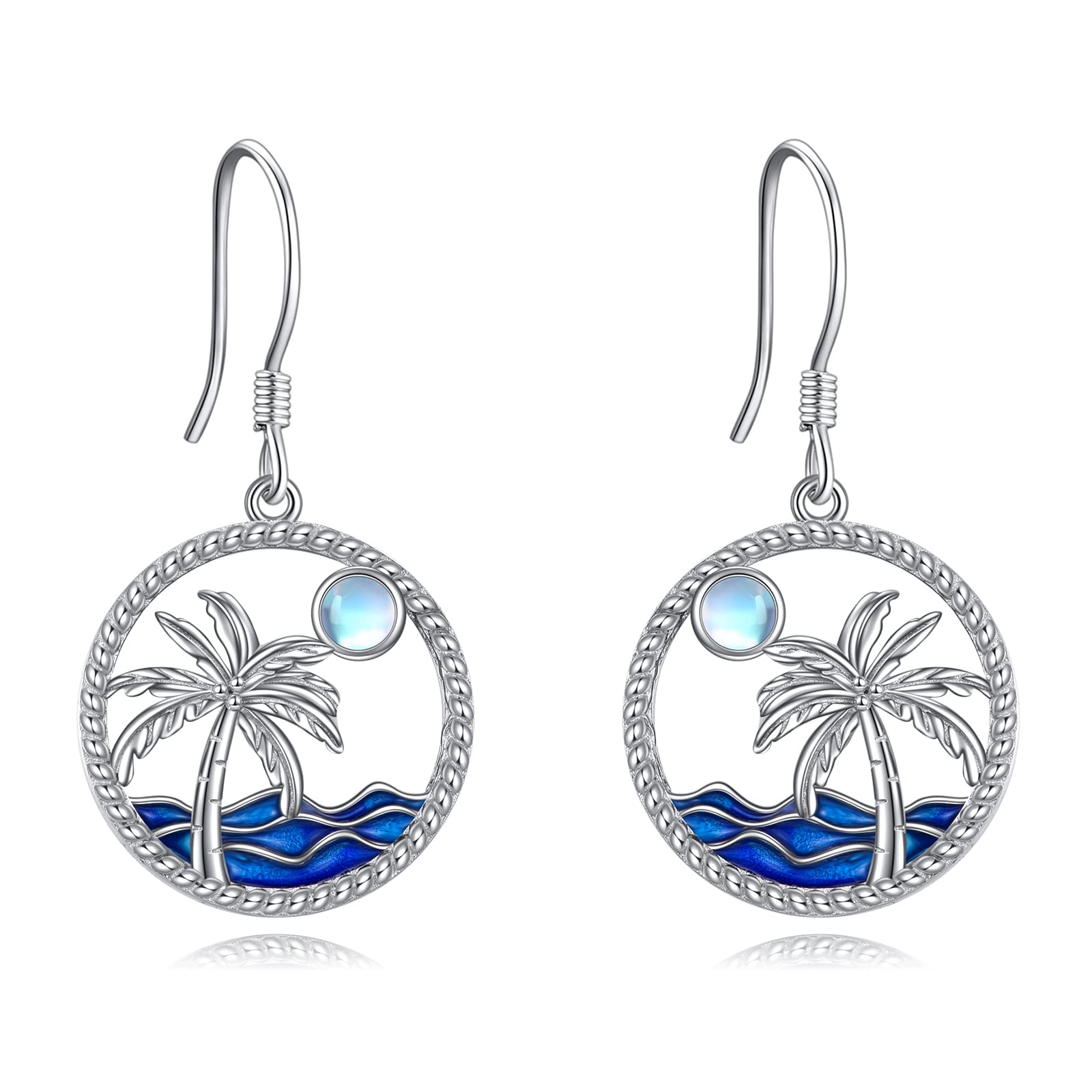 CRMAD Beach Tree Earrings Moonstone Sterling Silver Jewelry for Women(Tree)