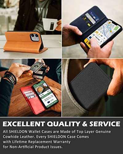SHIELDON Wallet Case for iPhone 12 5G, Genuine Leather Folio Case Magnetic Shock Absorbing Case RFID Blocking Credit Card Holder Kickstand Compatible with iPhone 12/12 Pro 6.1" - Retro Brown