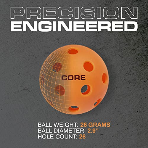 CORE Pickleball Indoor Pickleball Balls, Durable Vibrant Pickleball Balls, Official Size with 26 Holes (Orange, 6-Pack)