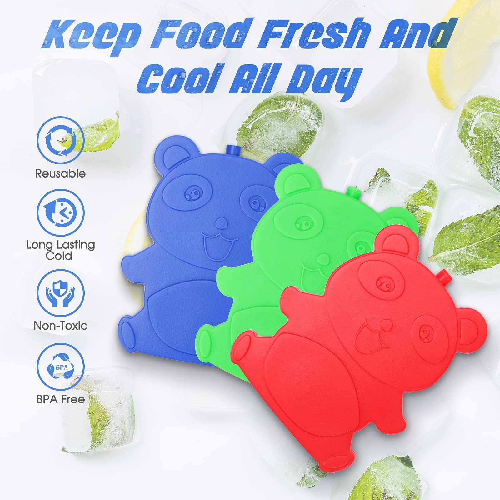 Cerbonny Lunch Box Ice Packs, 4-Piece Set, Adorable Fun Shapes, Slim Lightweight, Long Lasting, Safe Non-Toxic Plastic, Easy Clean, Quality Guaranteed