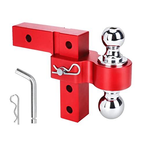 Kamivovo Adjustable Trailer Hitch, Fits 2-Inch Receiver, 6-Inch Drop Hitch, Tow Hitch Aluminum Forged Shank, 2 Inch & 2-5/16 Inch Balls with Double Lock Pins (Red)