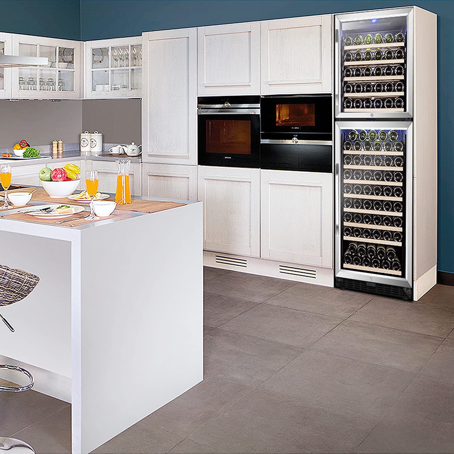 Lanbo Dual Door Dual Zone Built-in Wine Cooler with Front Exhaust, 162 Bottle