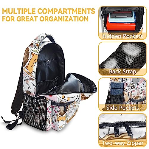 Homexzdiy Personalized Cat Backpack with Lunch Box Set for Girls Boys, Custom 3 in 1 School Backpacks Matching Combo, Cute Pink Bookbag and Pencil Case Bundle
