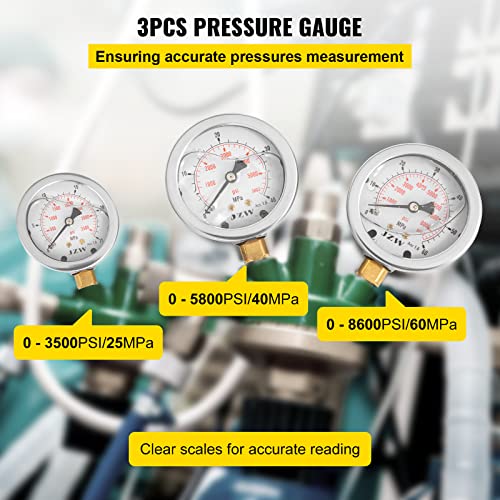 VEVOR Hydraulic Pressure Test Kit, 25/40/60Mpa/11Couplings, Excavator Parts Hydraulic Tester Coupling Hydraulic Pressure Gauge Kit for Excavator Construction Machinery