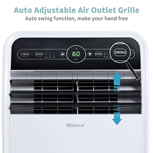Shinco 12,000 BTU Portable Air Conditioner, Portable AC Unit with Built-in Cool, Dehumidifier&Fan Modes for Room up to 400 sq.ft, Room Air Conditioner with Remote Control, 24 Hour Timer, Installation Kit