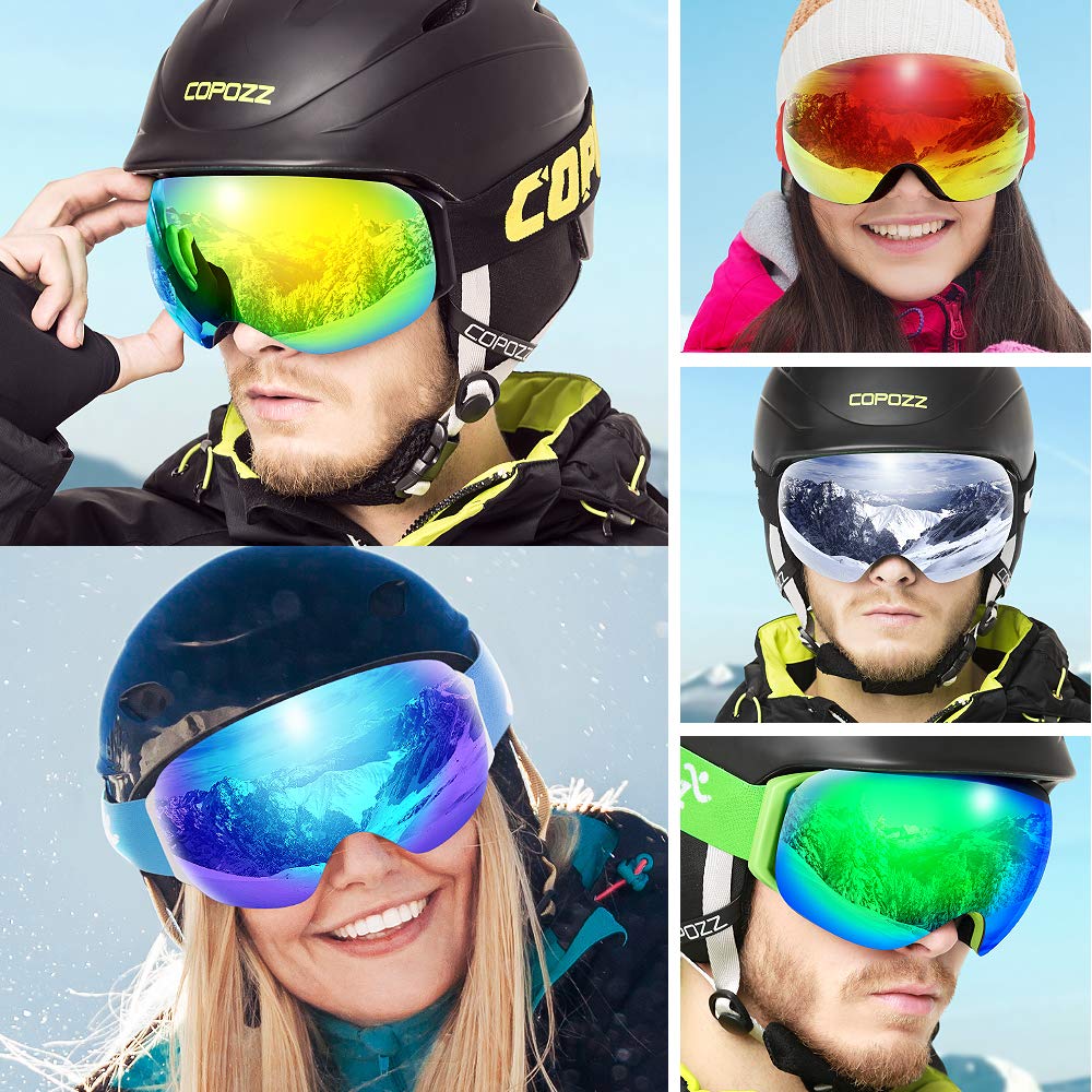 COPOZZ S2 Ski Goggles, Magnetic Snow Snowboard Goggles - Helmet Compatible Over Glasses OTG Design Non-Slip Strap UV400 Protection for Men and Women … (Silver Goggle-(VLT 8%))