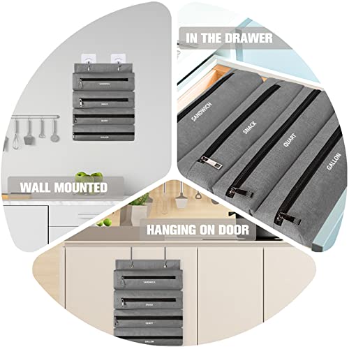 shiningwaner Ziplock Bag Storage Organizer for Kitchen Drawer, Upgraded Plastic Bag Organizer, Baggie Organizer with Ziplock Gallon, Quart, Sandwich and Snack Variety Size Bag, Grey
