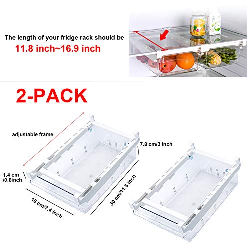 LALASTAR Fridge Drawers, 2-PACK Fridge Organizers and Storage Clear, Mini Refrigerator Organizer Bins with Handle, Fit for Fridge Shelf Under 0.6" (No Divider)