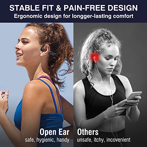 HCMOBI Bone Conduction Headphones Bluetooth 5.2 Open-Ear Sports Headphones with Mic, 8H Playtime Waterproof Wireless Headset for Running, Cycling, Driving, Workouts (Grey)