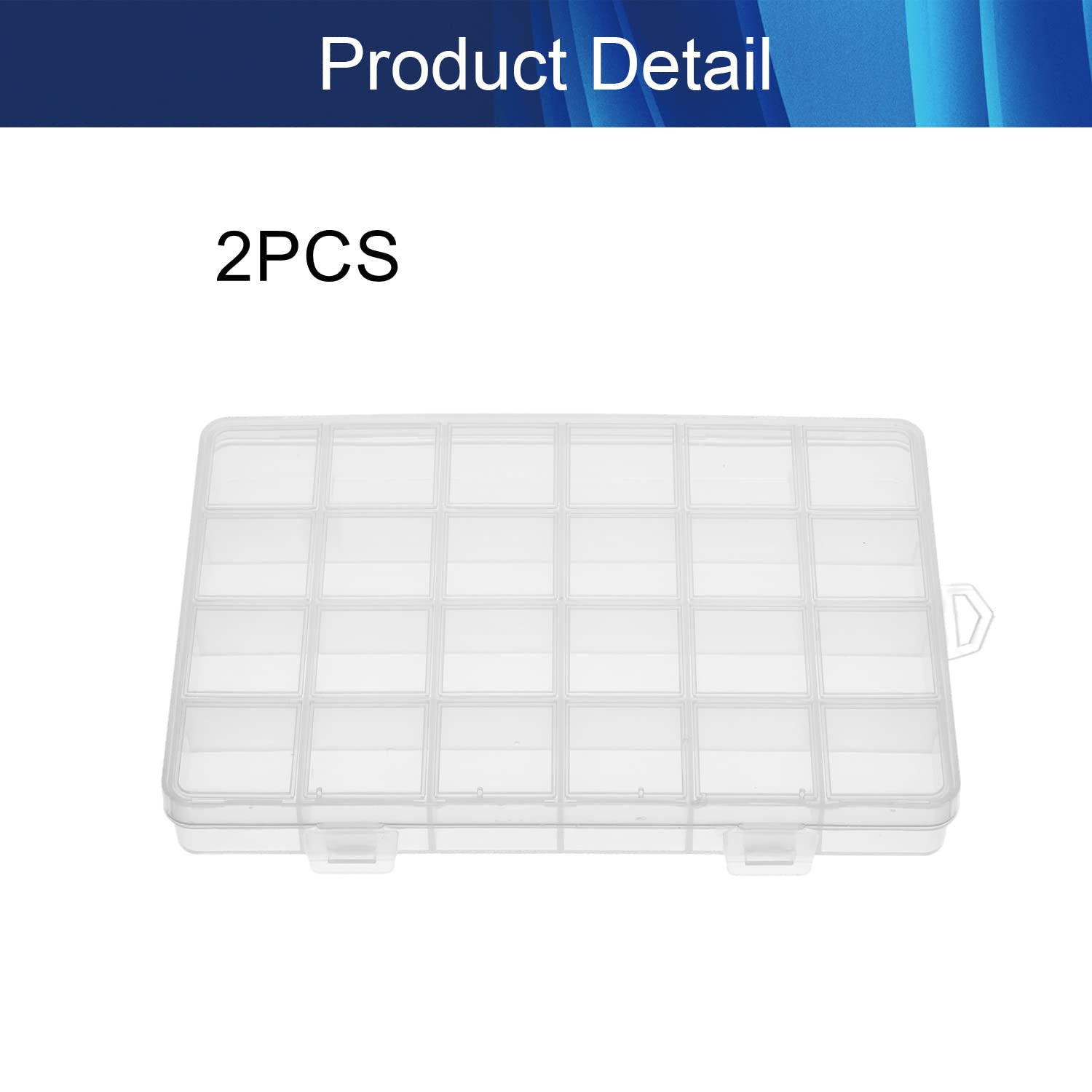 Juvielich Clear Plastic Organizer Box,24 Fixed Grids Storage Container Jewelry Box for Beads Art DIY Crafts Jewelry Fishing Tackles 7.6"x5.2"x0.87"(LxWxH) 2PCS
