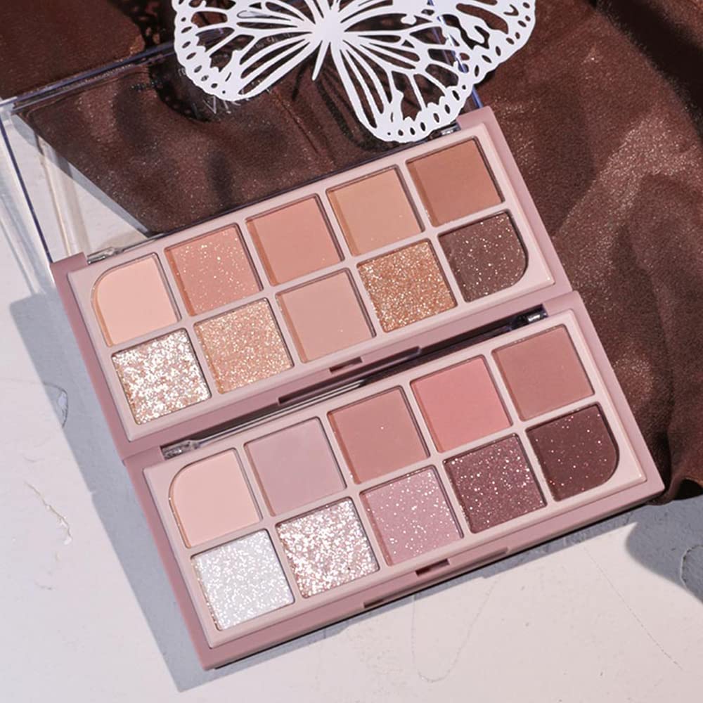 Erinde 10 Color Eyeshadow Palette Makeup - Matte Shimmer Glitter Eye Shadow, Ultra-Blendable, High Pigmented, Naturing-Looking, Neutral Nude Eyeshadow Palette with Professional Brush, Maple Leaf Brown