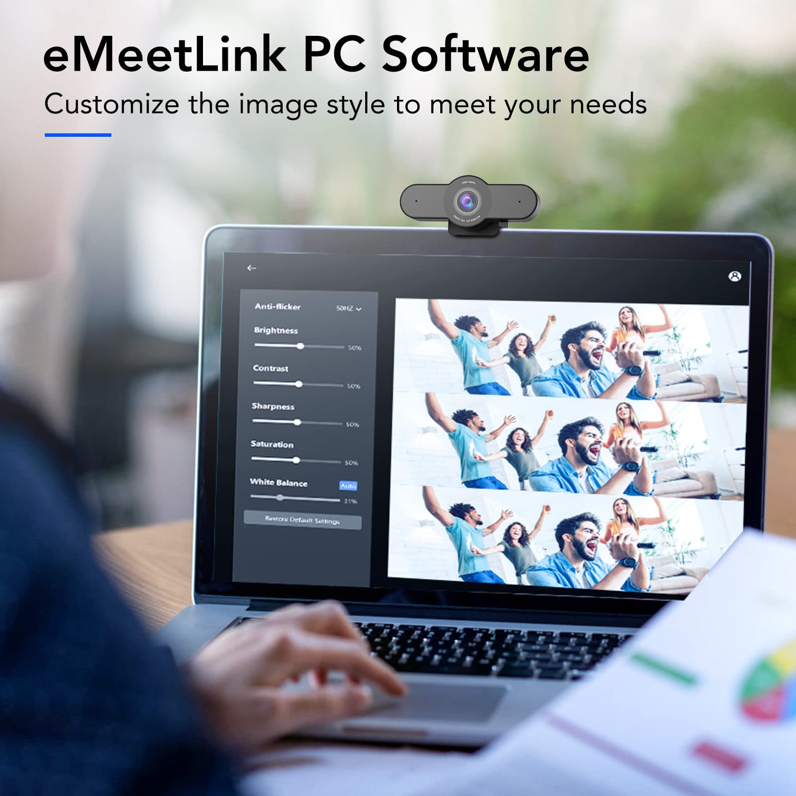 EMEET Webcam with Microphone, 1080P HD 60FPS Streaming Webcam USB Webcam w/2 Noise Reduction Mics,Software Control,90°FOV，Autofocus,Webcam for Desktop PC Mac Laptop Zoom Gaming FaceTime Teams Twitch