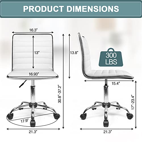 OFIKA Office Desk Chair, Adjustable Task Chair, Low Back Faux Leather Ribbed Swivel Chair, Armless Home Rolling Vanity Chair Retro with Wheels,