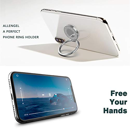 Cell Phone Ring Holder Finger Kickstand, Allengel Bling Phone Ring Grip Compatible with iPhone and Smartphones Cases - Silver