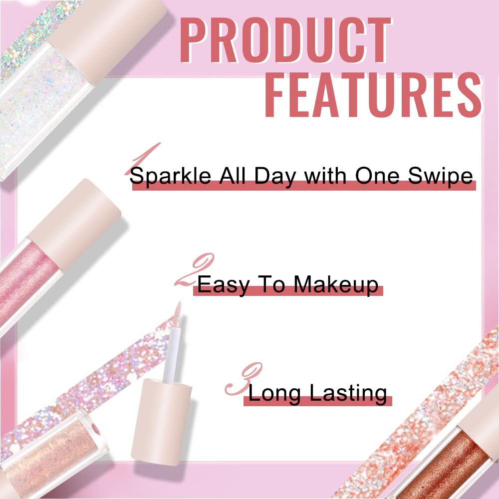 Erinde Liquid Glitter Eyeshadow Eyeliner -Korean Makeup, | Tear Drop, Shimmer Metallic, Lightweight Water Texture, Long Wearing | Loose Glitter Glue for Crystals Eye Glitter #02 Pink Champagne
