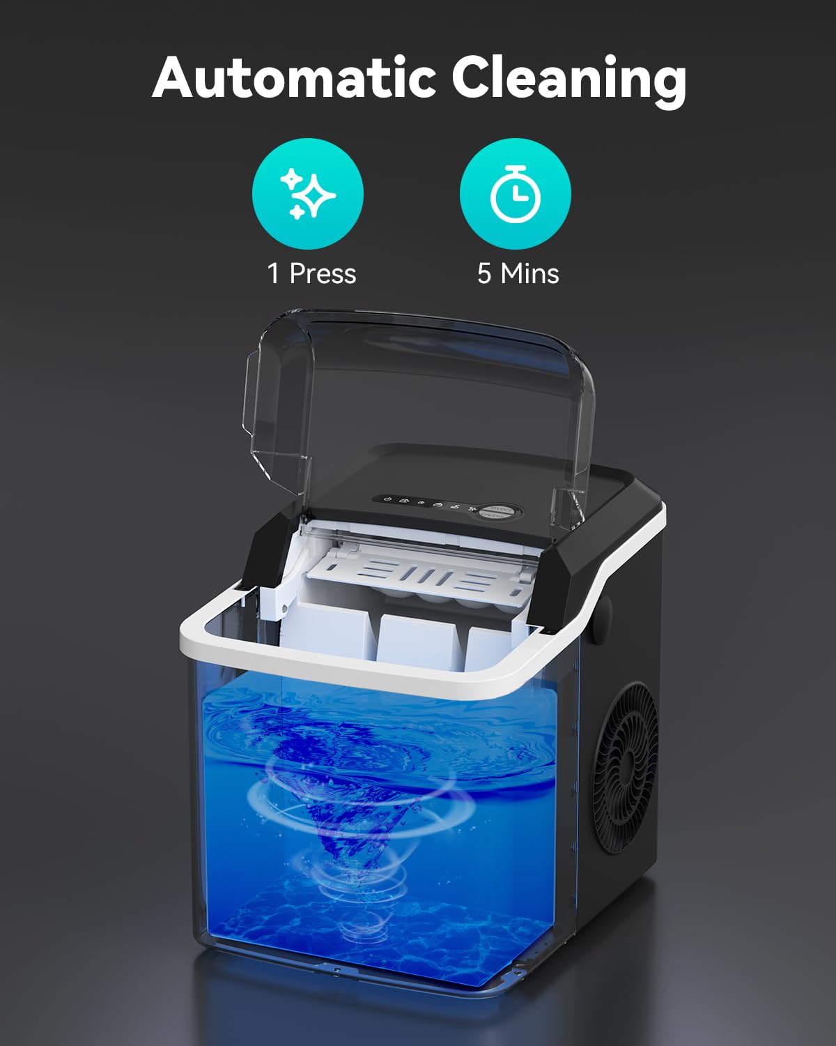 CROWNFUL Ice Maker Machine for Countertop, 9 Bullet Ice Cubes S/L Ready in 7 Minutes, 26lbs/24H, Auto self-Cleaning, Portable Small Ice Maker with Scoop and Basket, Silver