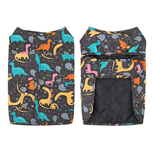 HDE Canvas Dog Vest Waterproof Jacket Cold Weather Coats for S-XL Dogs Dinosaurs - M