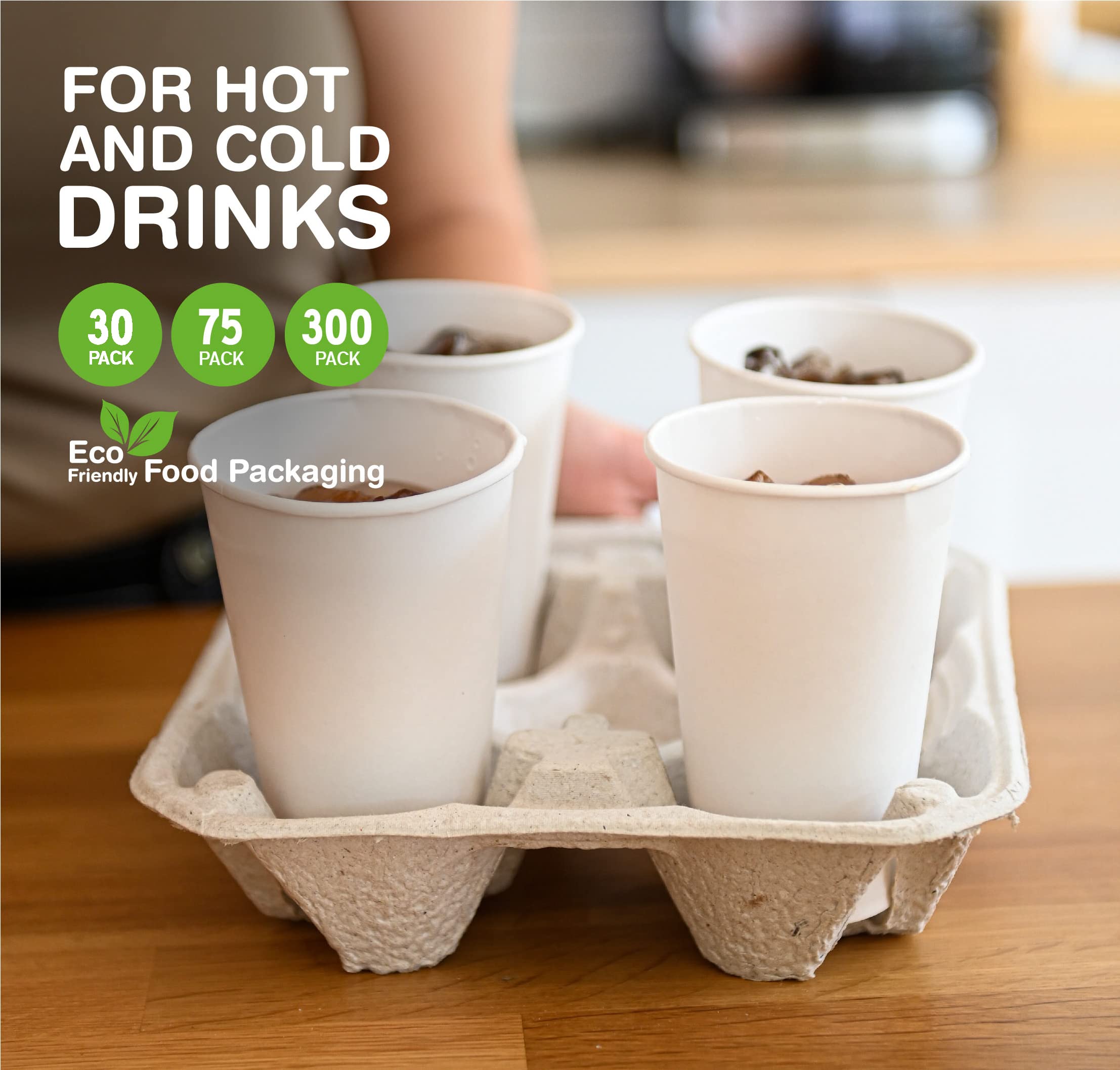 Croki 12 oz. White Paper Coffee Cups - 100 Count - Disposable Hot/Cold Beverage Drinking Cups Ideal for Coffee, Tea, Water, Juice