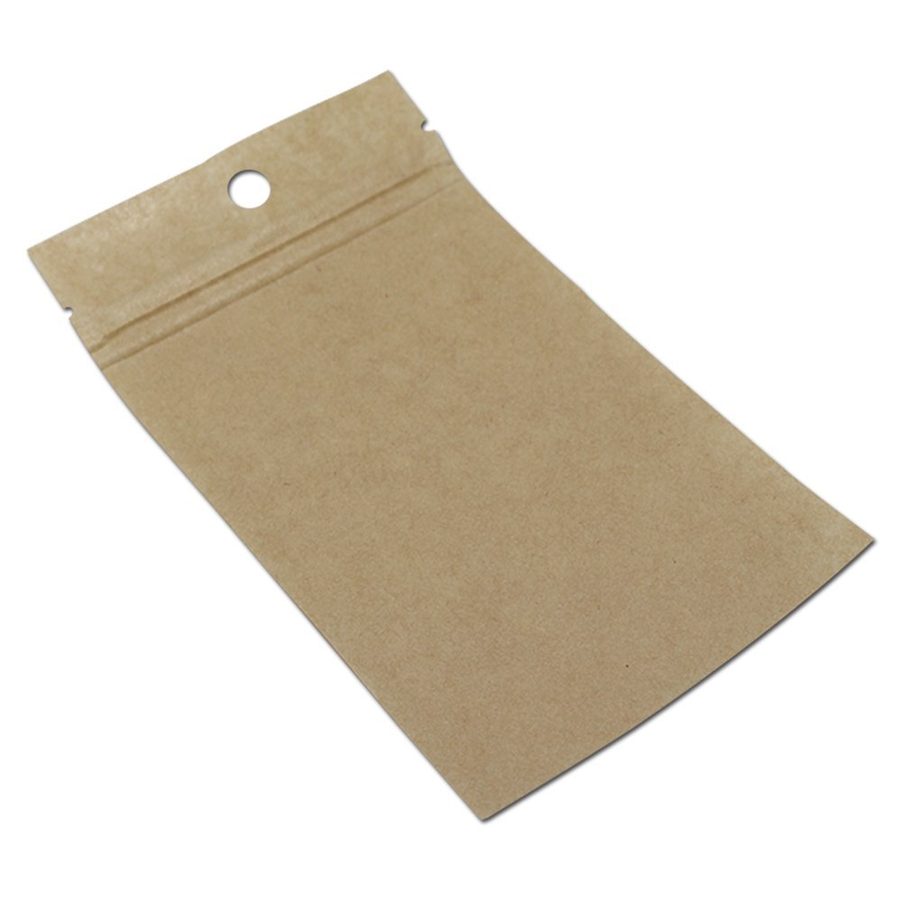 FERENLI 100Pcs Clear Brown Kraft Paper Plastic for Zip Reclosable Bag Lock Flat Heat Sealable Smell Proof Packaging Bags Zipper Lock Coffee Plastic Bags (9x15cm (3.5x5.9 inch))